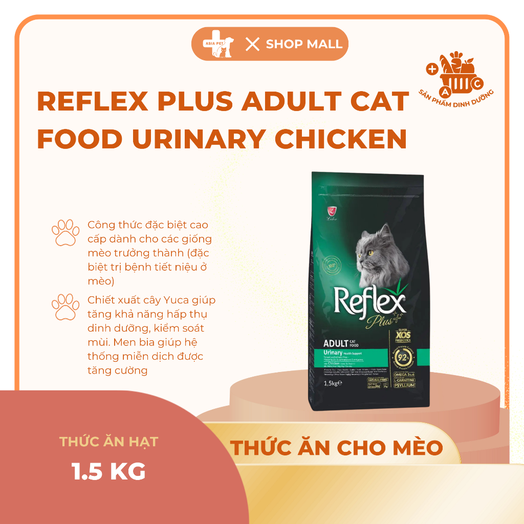 Hạt mèo Hỗ trợ Tiết niệu Reflex Plus Adult Cat Food Urinary Chicken (1 ...