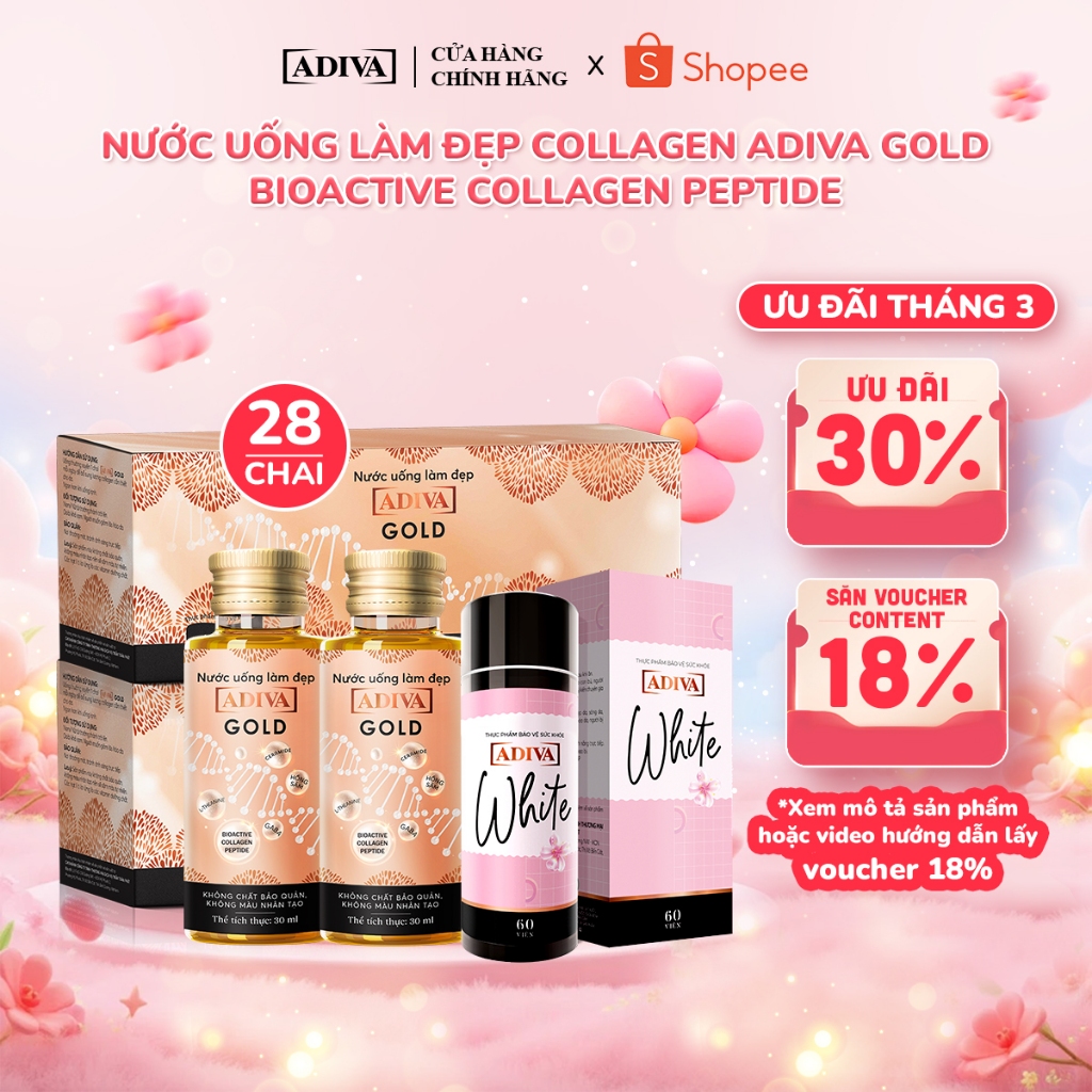 Combo 2 Hộp Nước Uống Làm Đẹp Collagen ADIVA Gold (28 Chai) + 1 Hộp ...