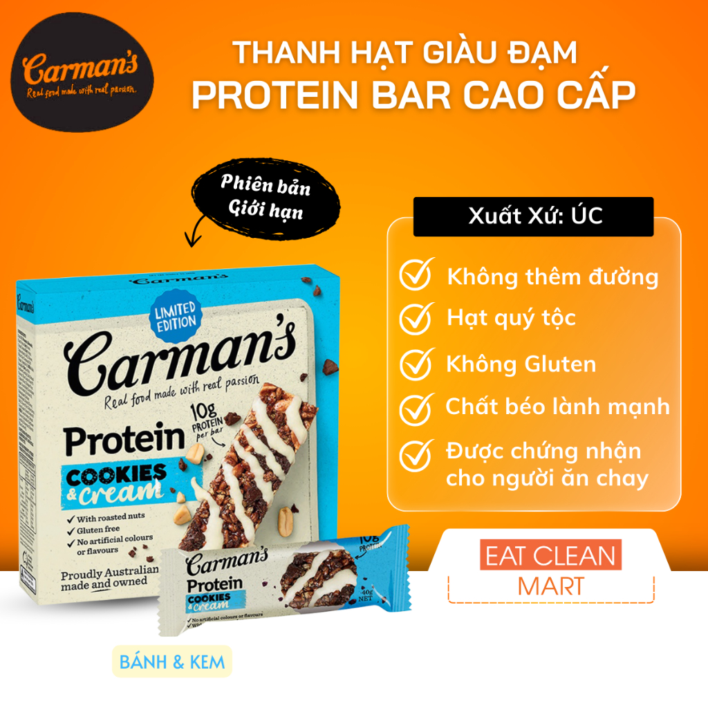 Thanh Protein Bar giàu đạm Carman's GOURMET PROTEIN BARS - Cookies ...