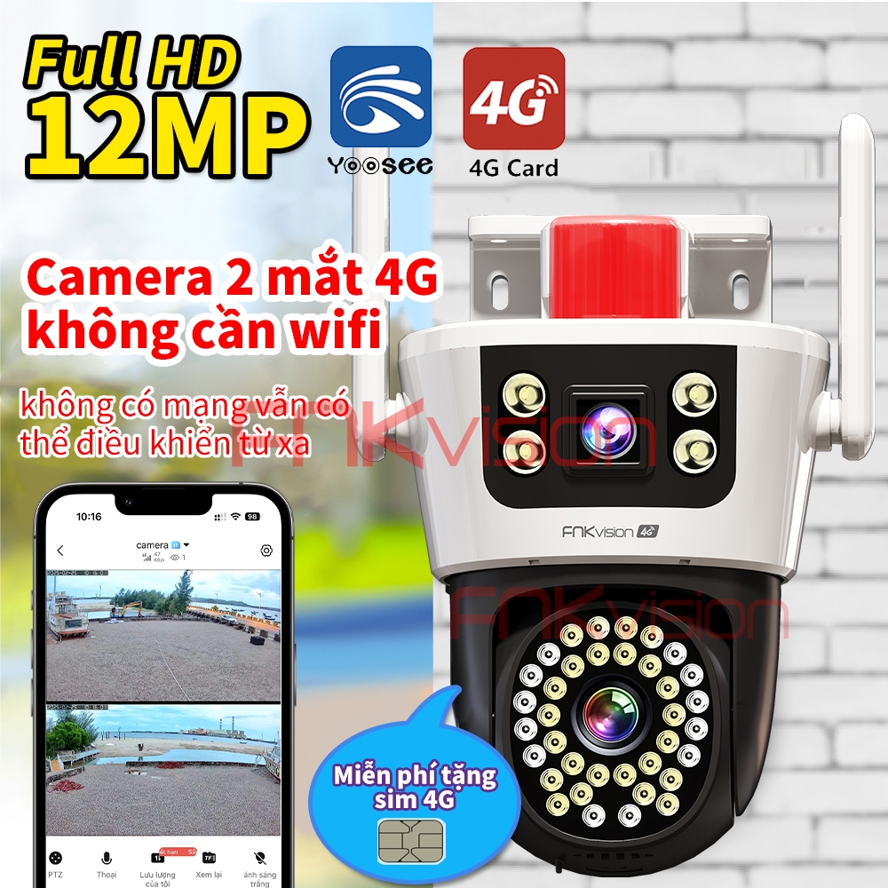 Yoosee 2 mắt 12MP D38Z/4G ,FNKvision Camera năng lượng mặt trời 4G xoay ...