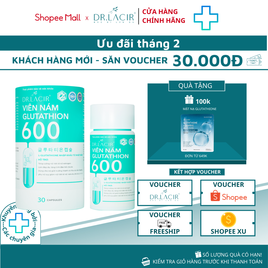 Glutathione 600 Viên Uống Trắng Da Dr lacir chính hãng LM42 | Shopee Việt Nam