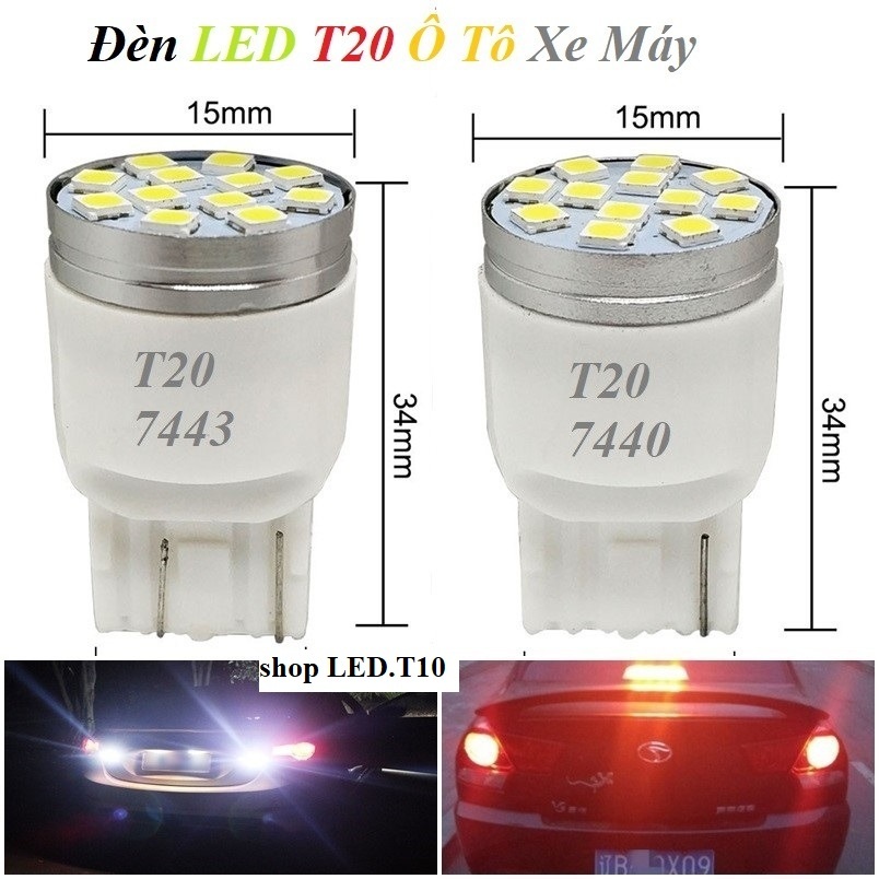 1 Bóng Đèn T20 7443 7440 LED 12smd 3030 gắn đèn hậu đèn phanh daylight ...