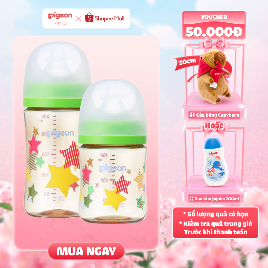 Bình sữa Pigeon PPSU Plus thế hệ III phiên bản Nhật hình Ngôi sao 160ml/240ml | Shopee Việt Nam