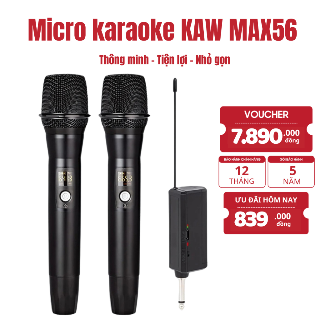 Micro karaoke KAW MAX56 Pro đa năng bộ full box kèm bộ thu - Màu đen ...