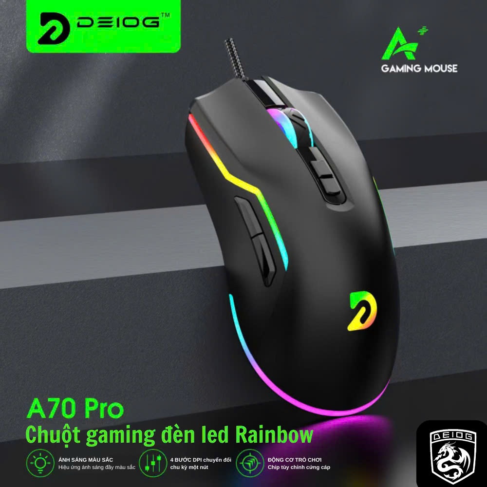 Chuột gaming A70 Pro chính hãng Deiog đèn led RGB phát sáng macro | Shopee Việt Nam