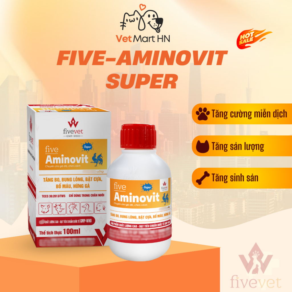 Five-Aminovit Super giúp bổ sung Vitamin đậm đặc và Acid amin giúp vật ...