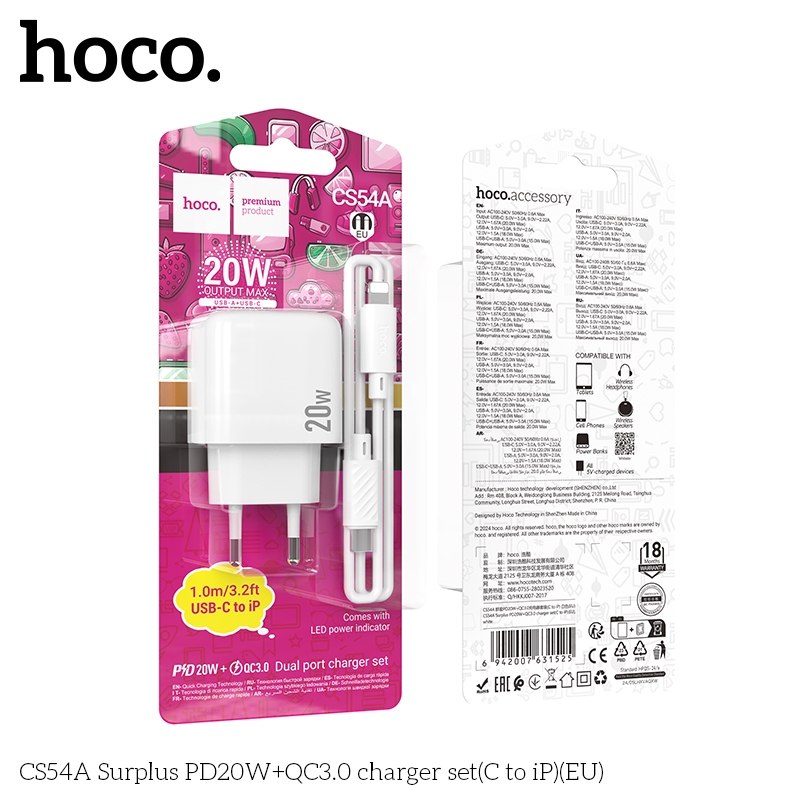 Bộ sạc CS54A HOCO PD20W + QC3.0 (USB -C to IP) | Shopee Việt Nam