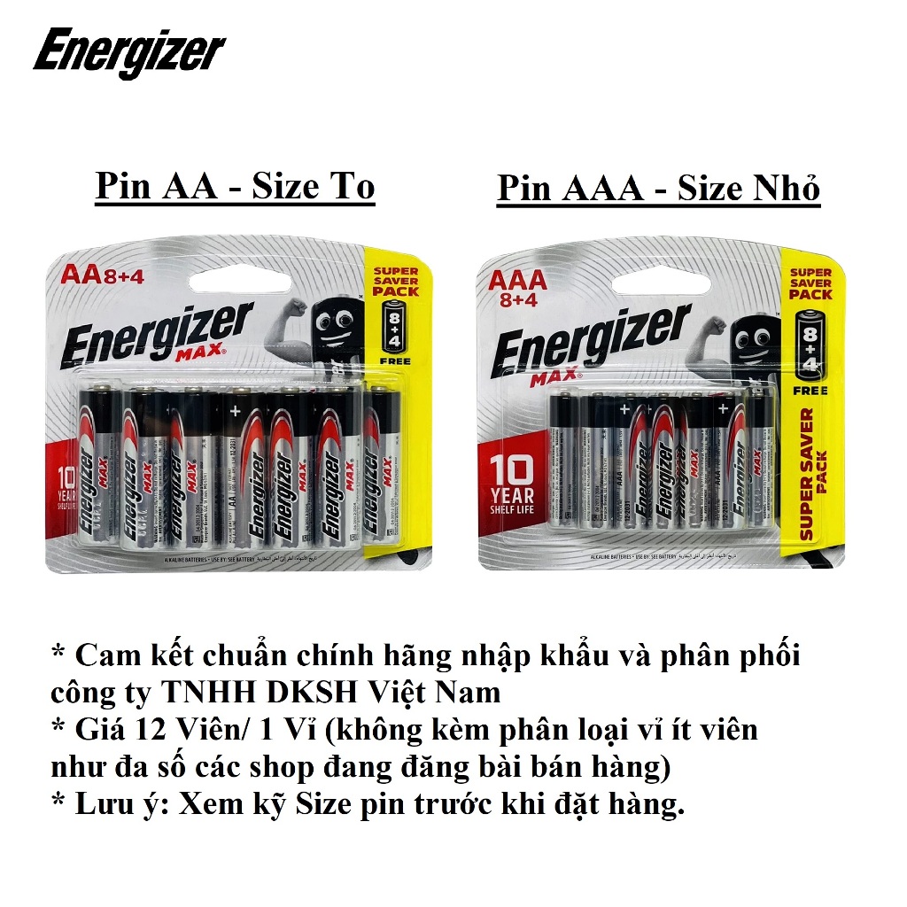 Vỉ 12 Viên Pin AA / AAA Energizer 1.5V Alkaline Siêu Bền Dung Lượng Cao ...