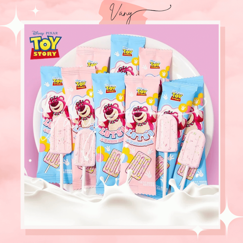 [Lẻ 1 cái] Kẹo Mút Kem Sữa Bò Gấu Dâu Lotso Vị Dâu Tây Mix Kẹo Nổ 2in1 ...