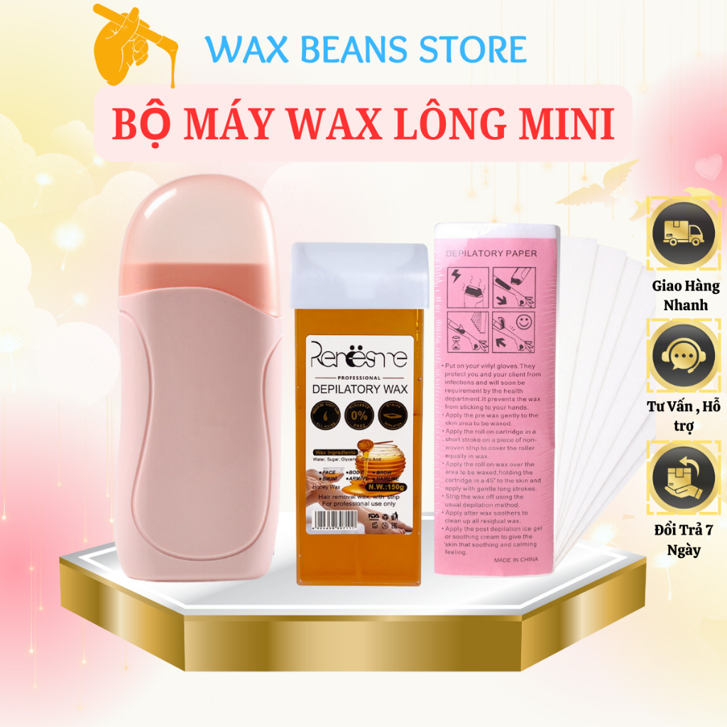 Bộ máy wax lông mini + 1 thanh sáp + 20 tờ giấy wax lông siêu sạch ...