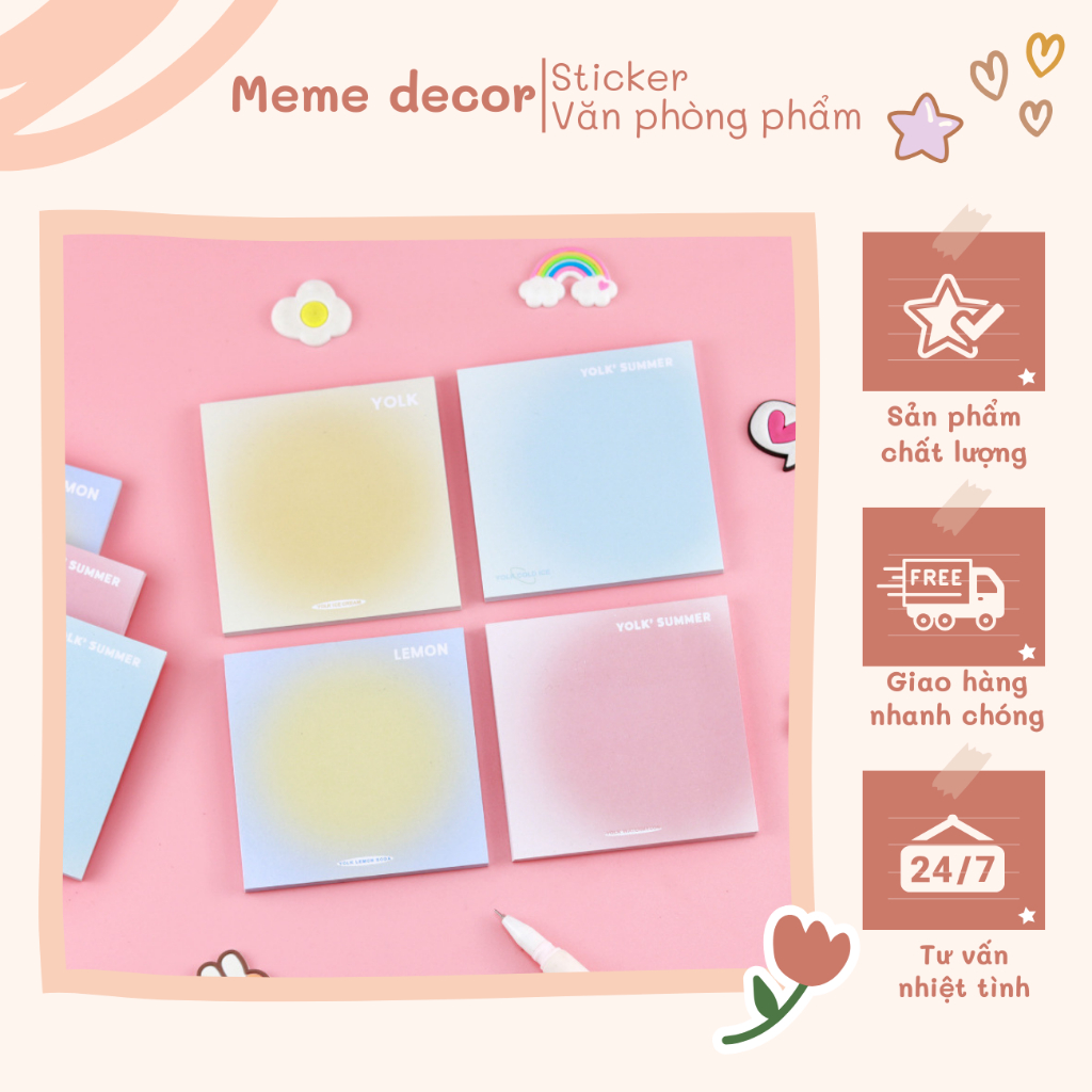 Set 50 tờ giấy note hình vuông màu gradient siêu xinh giấy ghi nhớ tiện ...