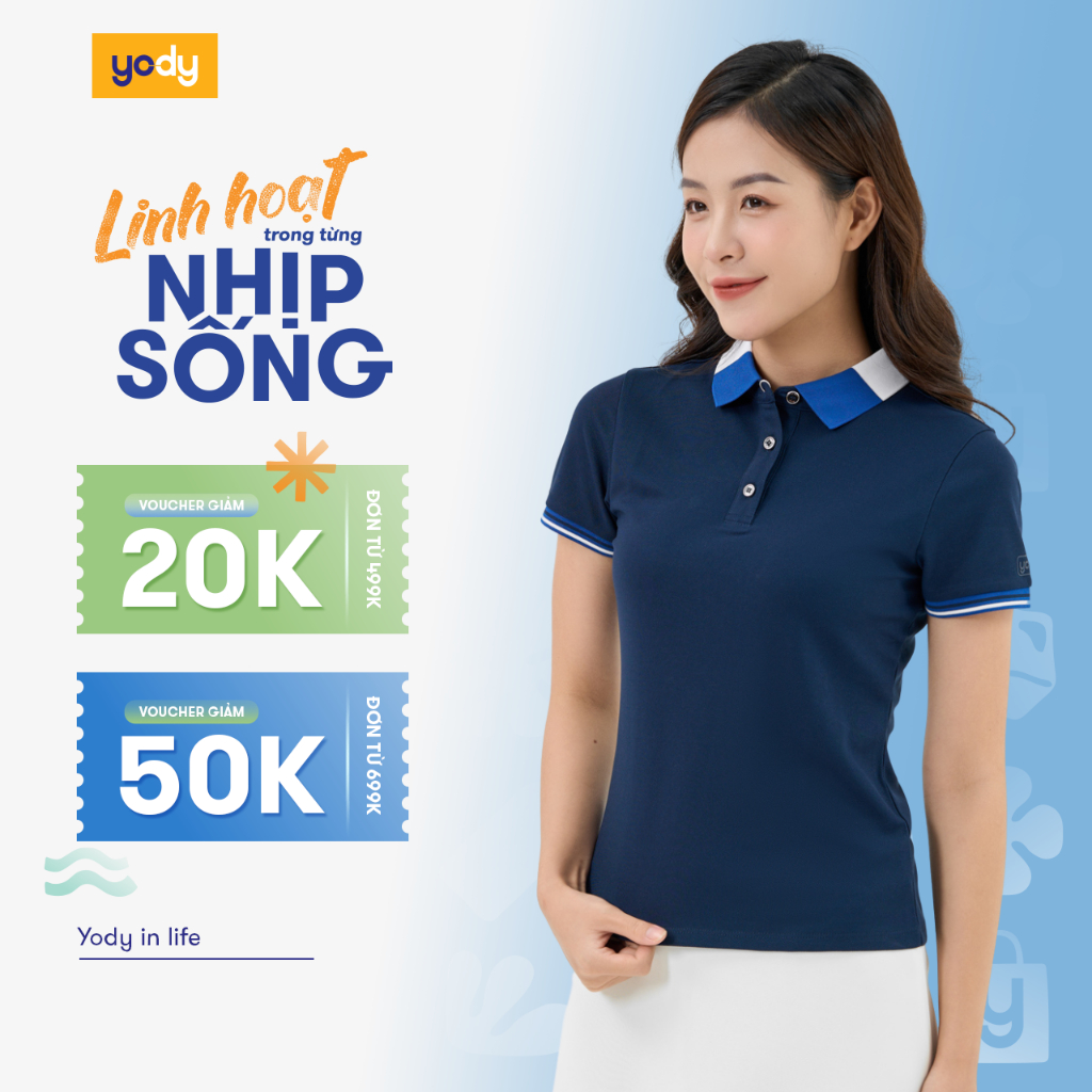 Áo Polo Nữ Yody chất liệu Polyester dệt sợi cafe tổ ong thấm hút mồ hôi ...