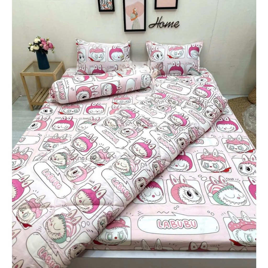 Bộ Chăn Phao 5 món HQ Bedding Chăn Sẵn Ruột Bông Pollyester Trắng ,ga ...