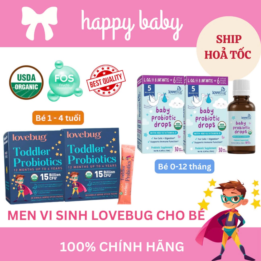 [Mẫu mới][Mỹ] Men vi sinh Lovebug Baby, Toddler Probiotics cho bé tiêu hoá | Shopee Việt Nam
