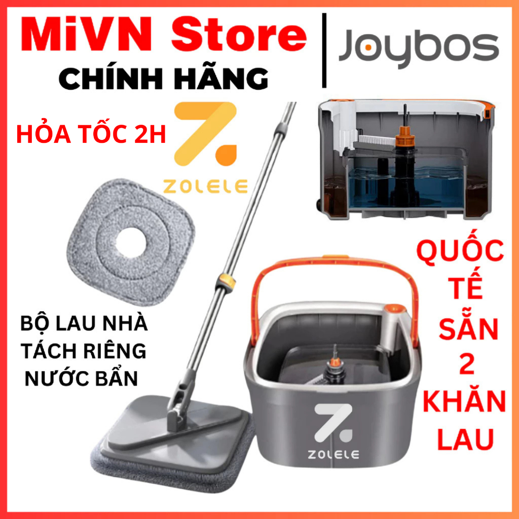 (TP.HCM) Bộ Cây Lau Nhà 360 Độ Tự Vắt 2 Ngăn Tách Riêng Nước Bẩn MI Joybos M16 / Zolele M16 ...