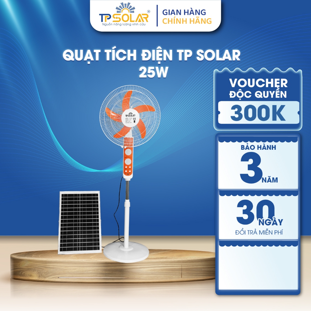 Quạt Tích Điện, Quạt Năng Lượng Mặt Trời TPSolar Công Suất 25W Đa Năng, Tích Hợp Đèn Ngủ ...