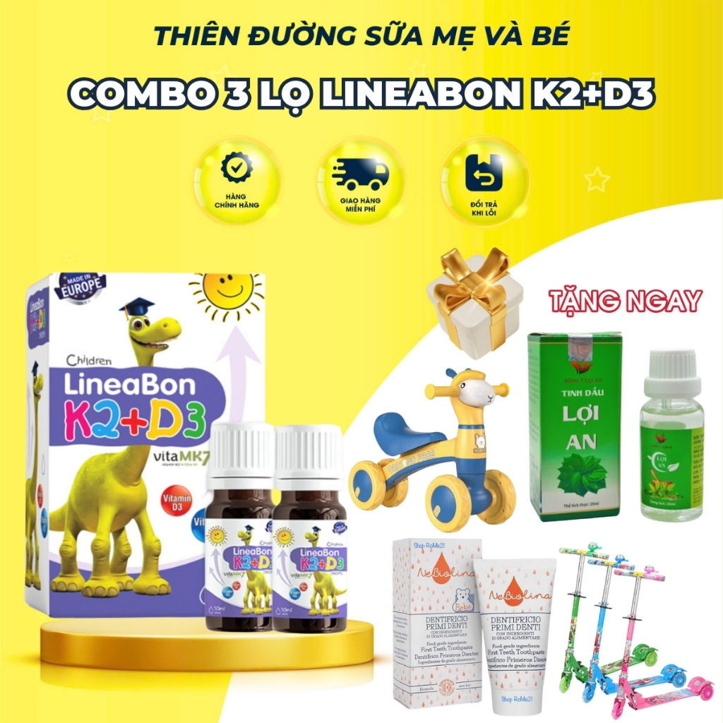 (Tặng quà) Combo 3 lọ LineaBon K2+D3 - Bổ sung vitamin K2, D3. Tăng ...