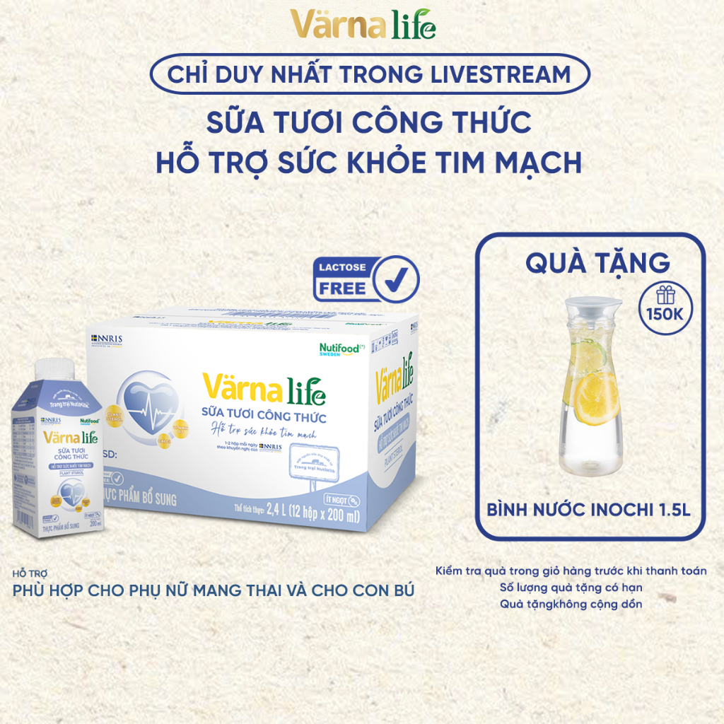 [LIVESTREAM KOL] Thùng 12 hộp Varna Life sữa tươi công thức (12 hộp ...