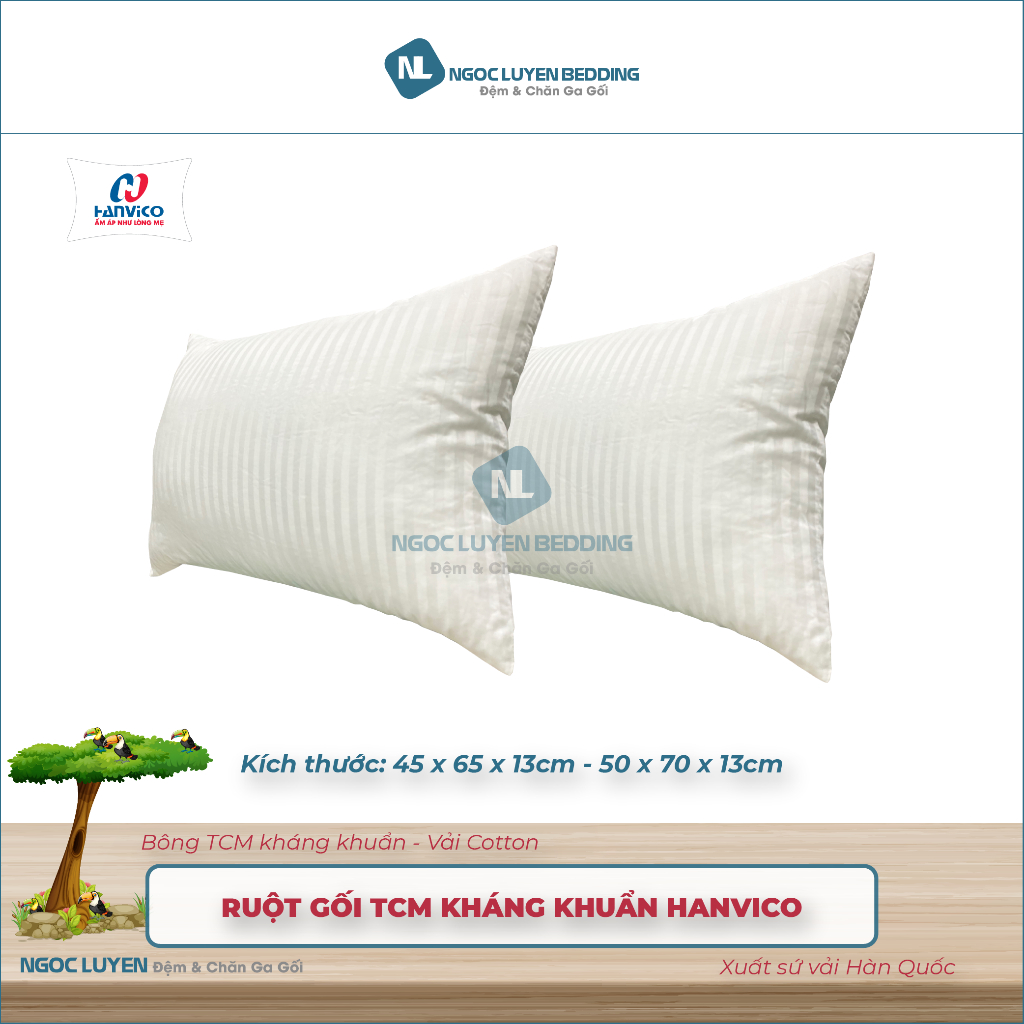 [CHÍNH HÃNG] Ruột Gối bông chống khuẩn TCM Hanvico - Êm ái - Kháng khuẩn | Shopee Việt Nam