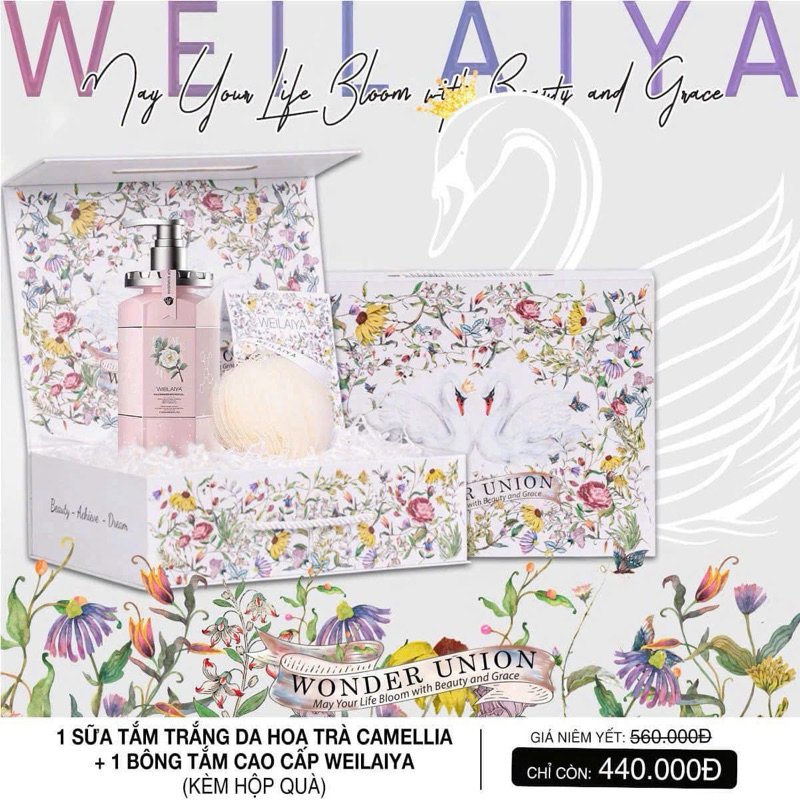 Hộp quà Weilaiya THIÊN NGA, Sữa tắm trắng da cánh hoa hồng Damask, Tặng ...