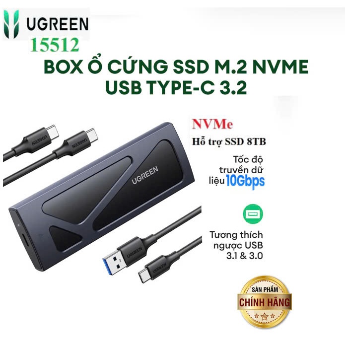 Box đựng ổ cứng M.2 Ugreen 15512 CM578 (NVMe USB 3.2 10Gbps,SSD 8TB ...