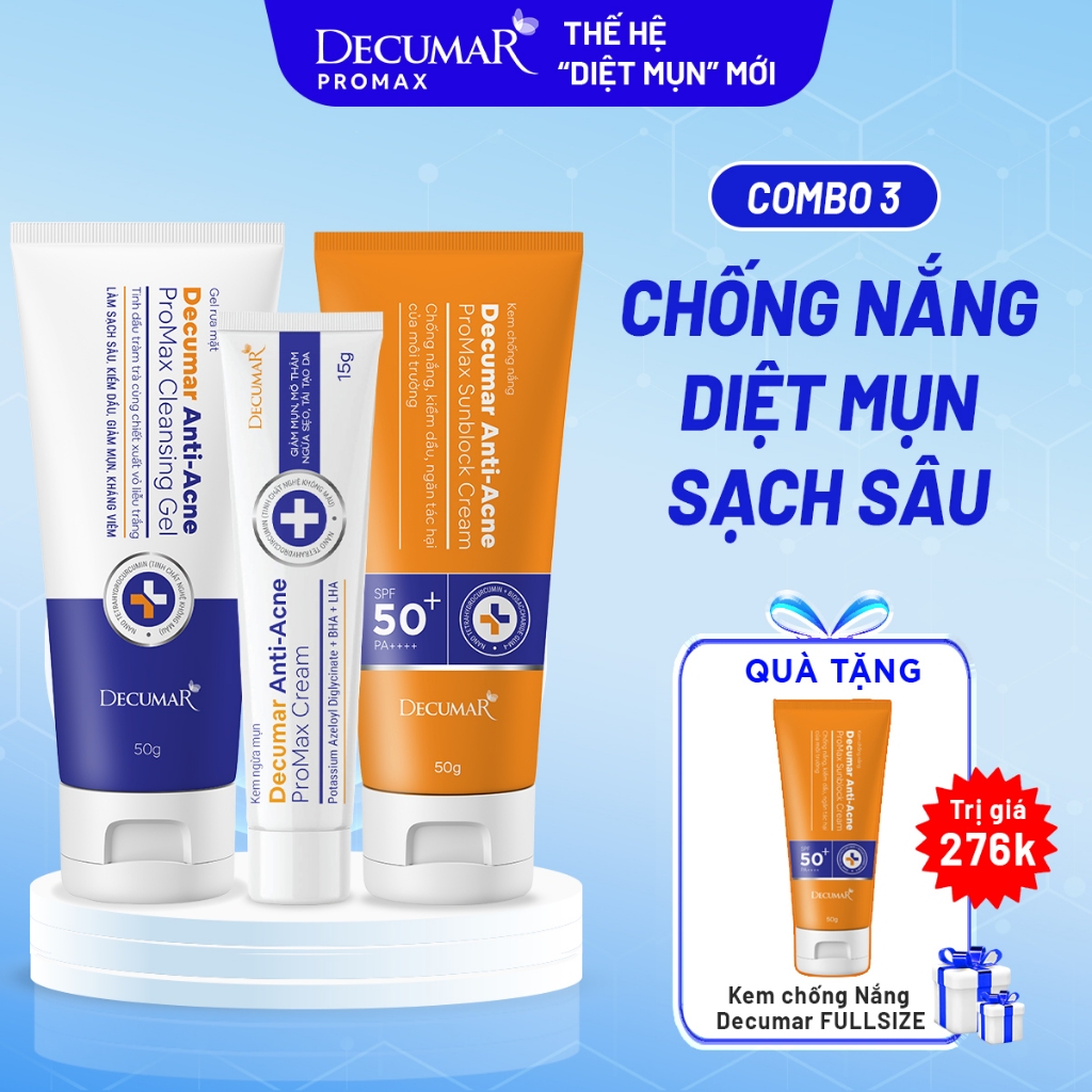 Combo Giảm Mụn, Mờ Thâm Mụn, Sáng Da, Chống Nắng Decumar ProMax Anti ...