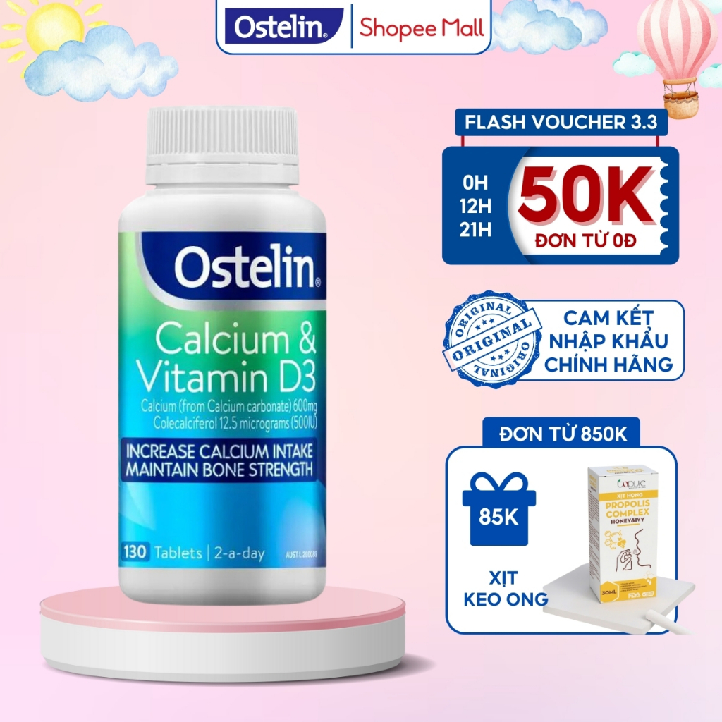 Viên uống bổ sung Canxi và Vitamin D3 cho mẹ bầu Ostelin Calcium & Vitamin D3 130 viên của Úc ...
