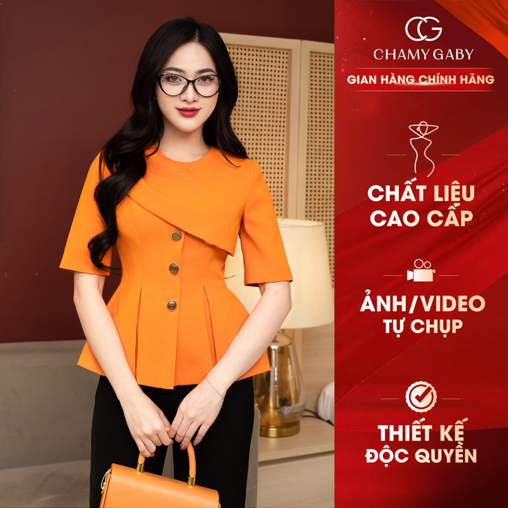 Áo cổ tròn vạt lệch Chamy Gaby ngắn tay màu cam 5011039KGTU | Shopee ...