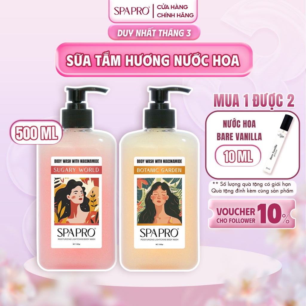 [MUA 1 TẶNG 1] Sữa Tắm Nước Hoa Thơm Lâu SPAPRO Dưỡng Ẩm Sáng Da Niacinamide 500G | Shopee Việt Nam