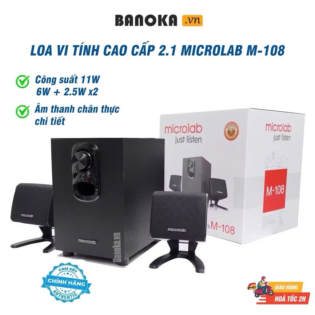 Loa vi tính 2.1 Microlab M108 âm thanh cao cấp, bass sâu, núm chỉnh ...
