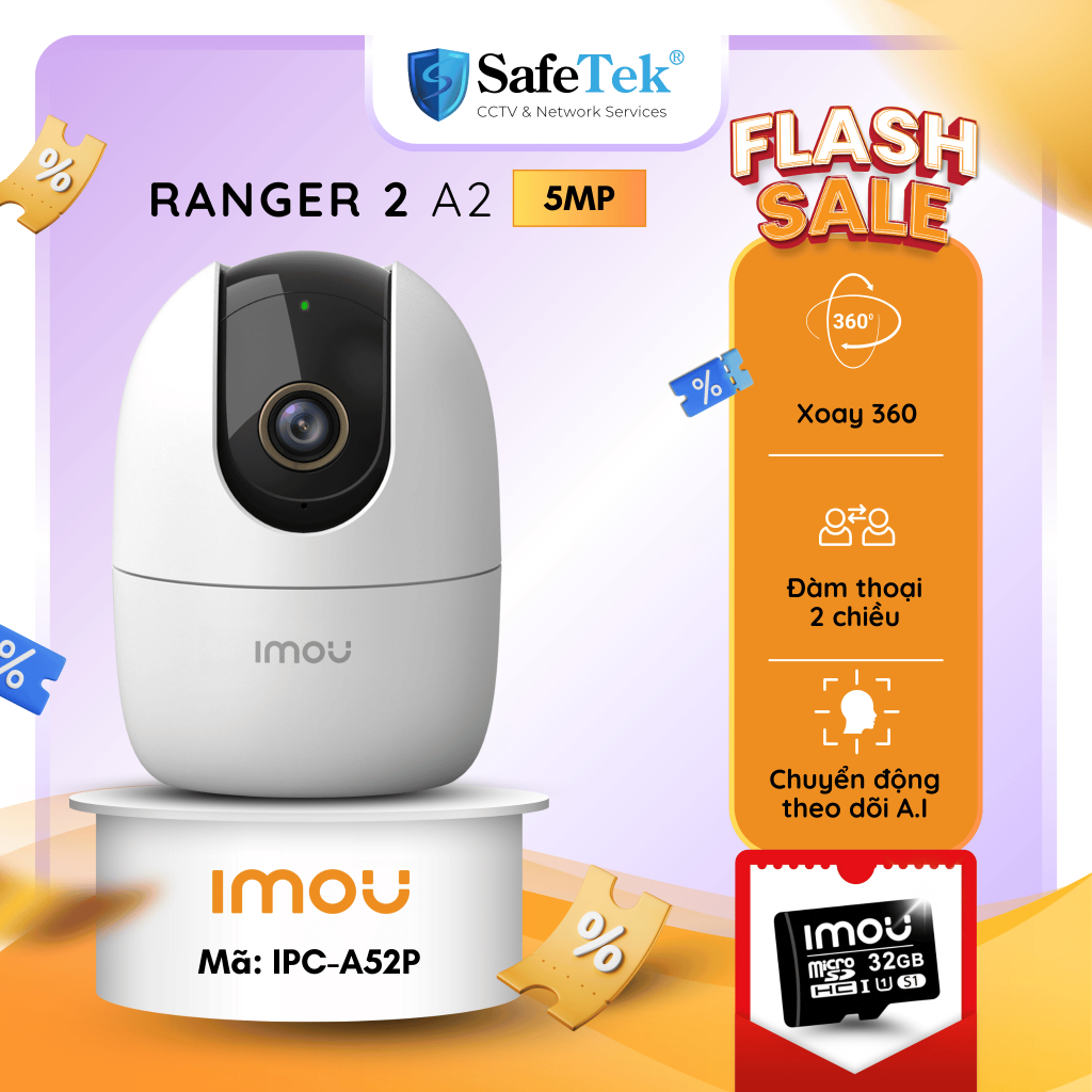 Camera IP Wifi IMOU (RANGER 2) 5MP Trong Nhà | IPC-A52P | Phát Hiện Con Người | Wifi Hotspot AP ...