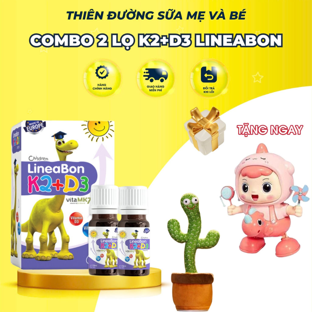 (Tặng xương rồng hát) Combo 2 Lọ d3 k2 lineabon bổ sung vitamin d3 k2 cho trẻ sơ sinh, giúp hấp ...