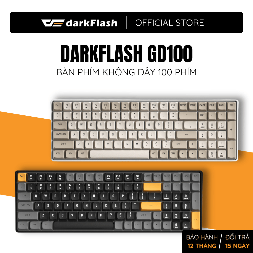 Bàn Phím Cơ Không Dây USB Darkflash GD100 Phím Cơ Silent Hotswap 3 Pin Yellow Switch 100 Phím ...