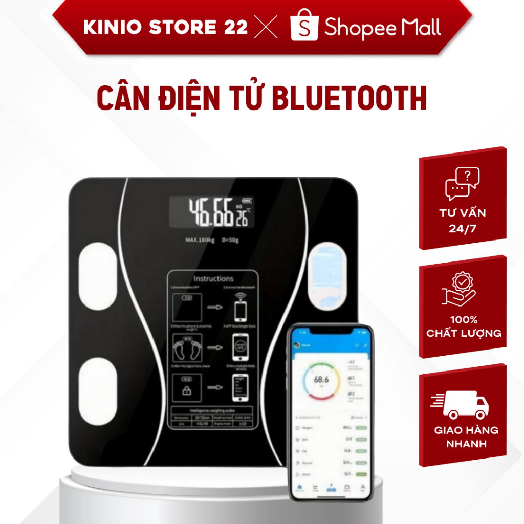 Cân Điện Tử Kết Nối Bluetooth KINIO, Phân Tích Chỉ Số Cơ Thể, Kiểm Soát ...