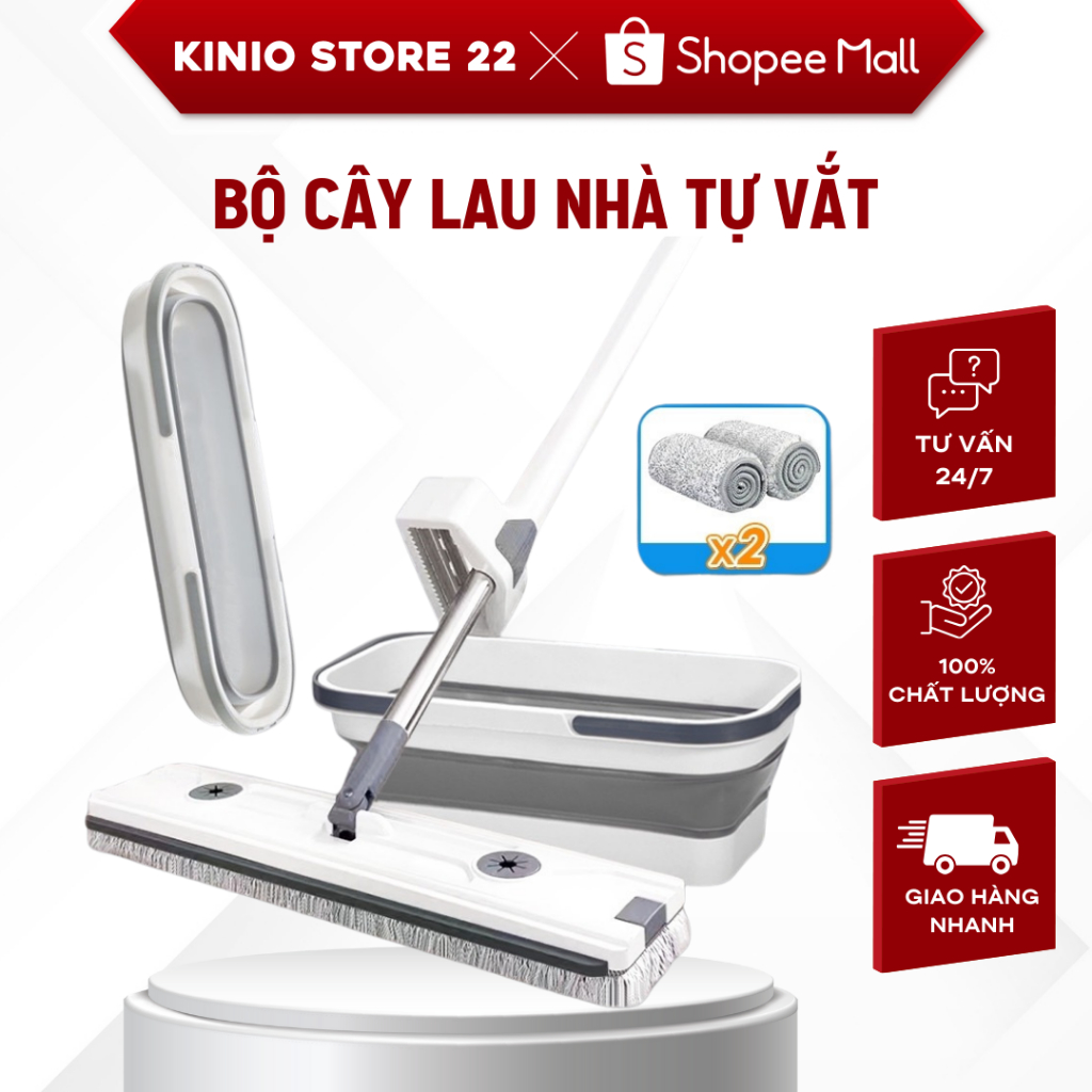 Bộ Chổi Lau Nhà KINIO, Cây Lau Nhà Gấp Gọn Tự Vắt Kèm Chậu Và Miếng Lau ...