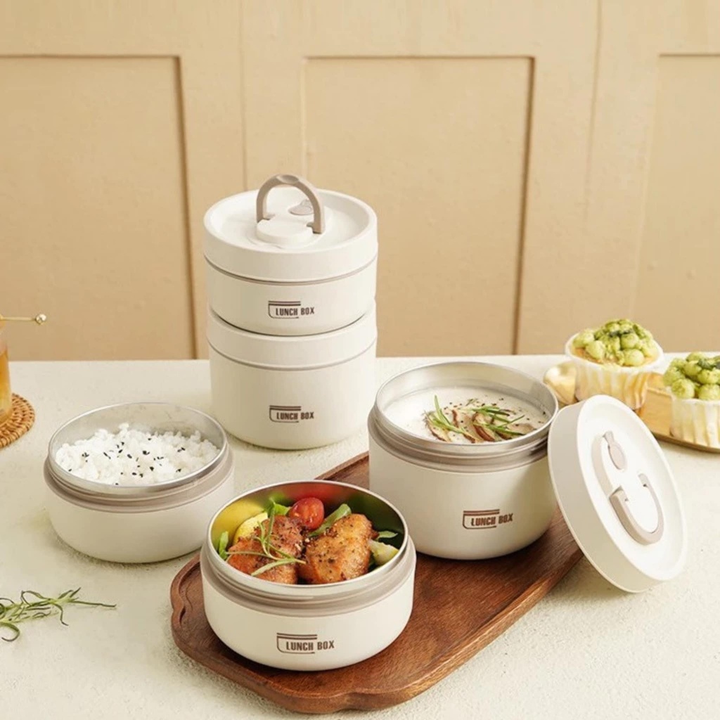 Hộp đựng cơm giữ nhiệt văn phòng lúa mạch Lunch box 3 tầng Inox 304 ...