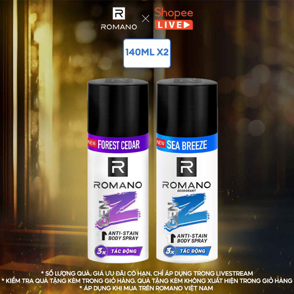 Combo 2 Xịt khử mùi cho nam ngăn vệt ố vàng Romano Gen Z ( 140ml x 2 ) - Live Beyond K | Shopee ...