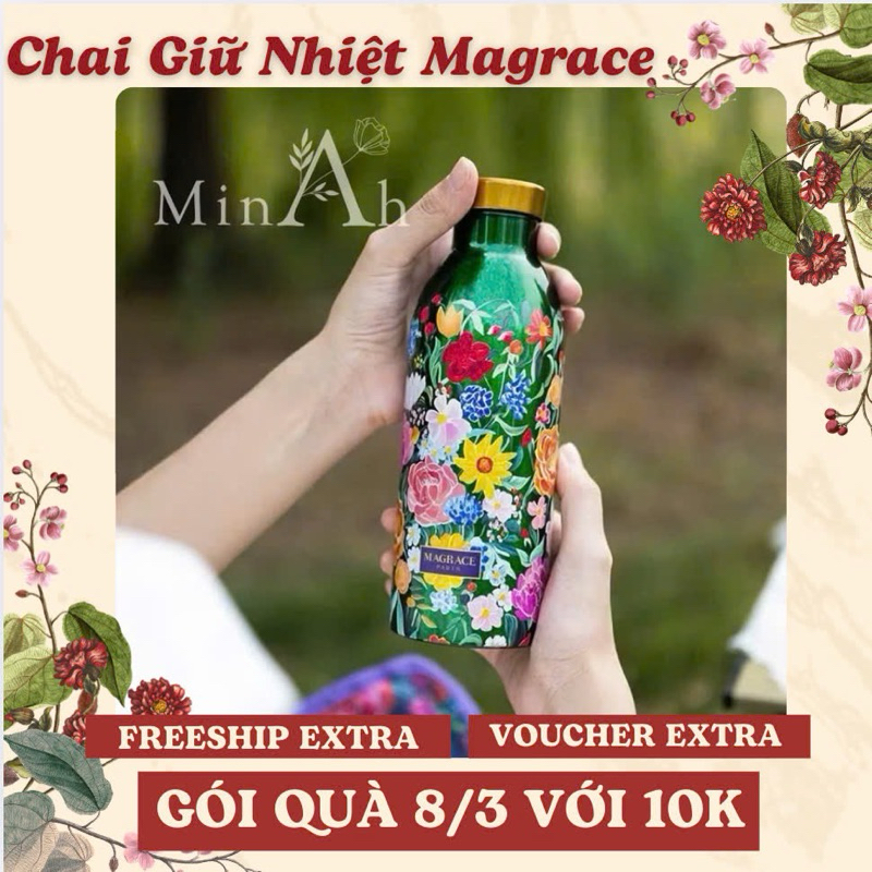 Chai Nước Giữ Nhiệt Magrace Paris Hoạ Tiết Hoa Dung Tích 500ML - Bình ...