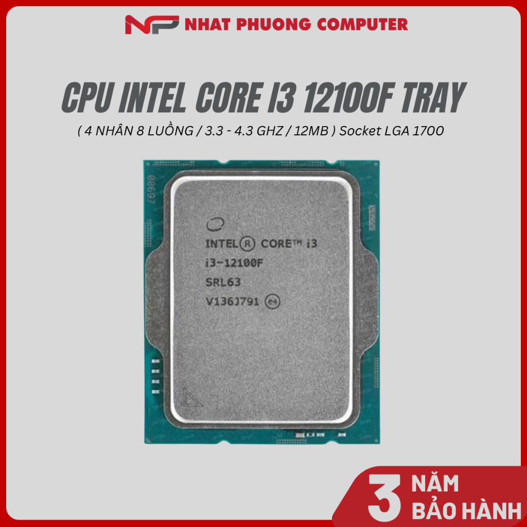 CPU intel core i3 12100F( 4 NHÂN 8 LUỒNG / 3.3 - 4.3 GHZ / 12MB ...