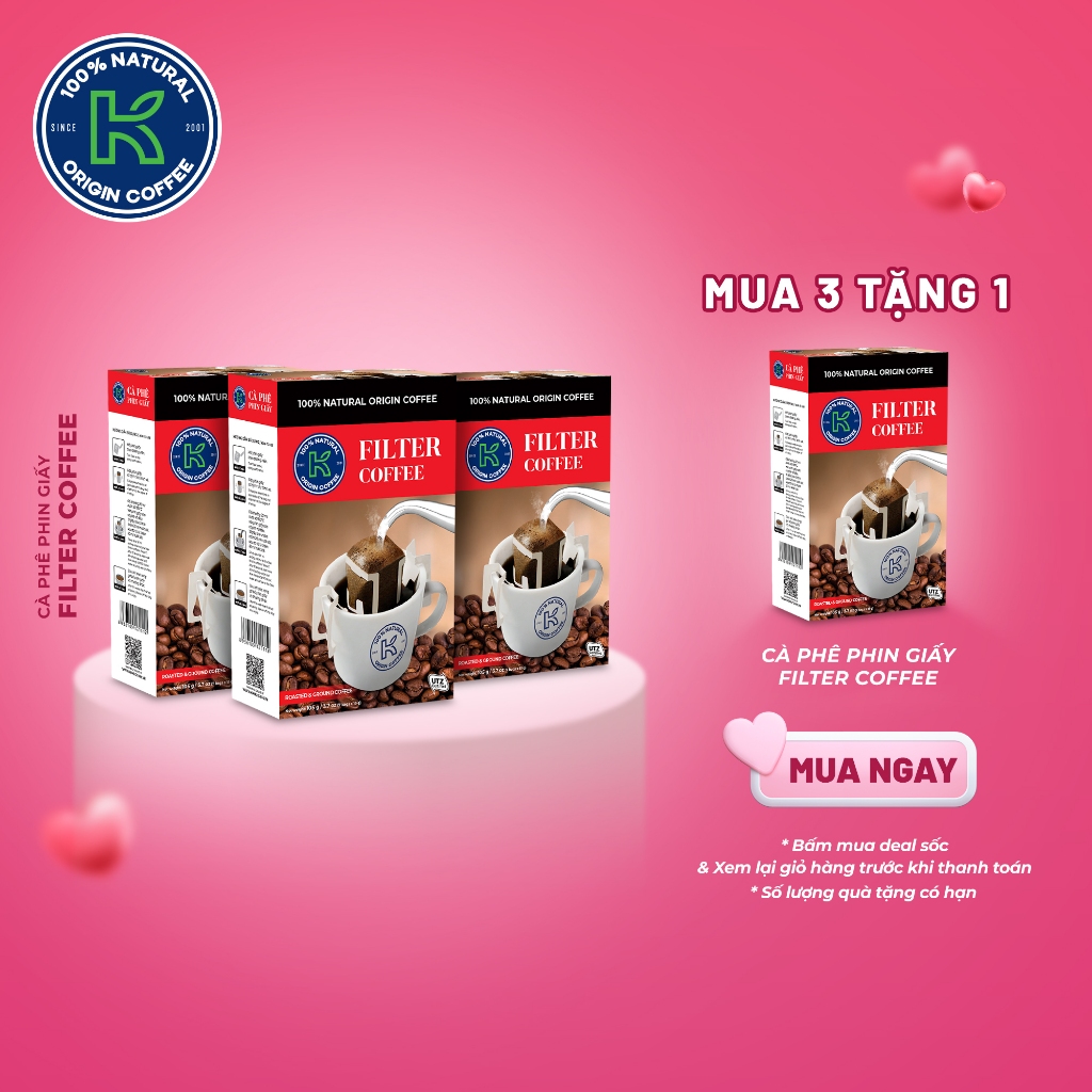 [MUA 3 TẶNG 1] Cà Phê Phin Giấy Nguyên Chất Arabica & Robusta K Filter 105G (Hộp 7 Gói x 15G ...