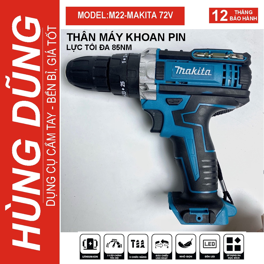 Thân máy khoan Makita, Dewalt 72v 3 chức năng có búa dùng pin chân nội địa 22mm | Shopee Việt Nam