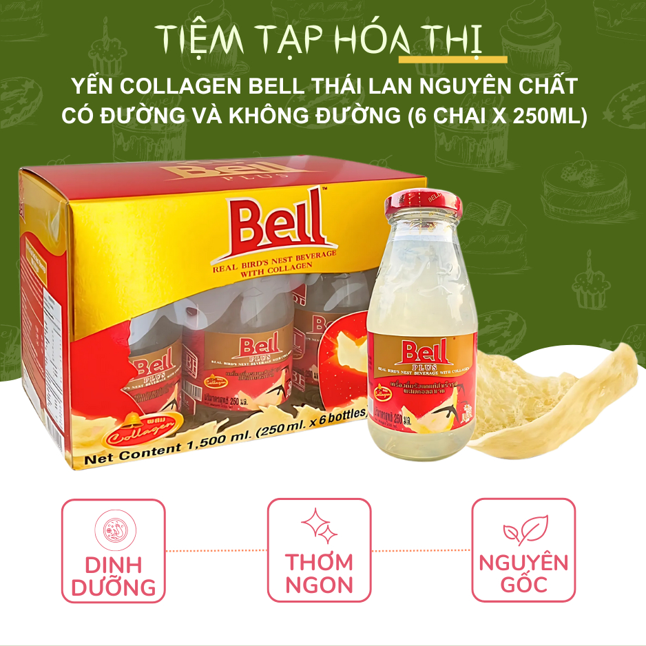 Thùng 36 Chai Nước Yến Collagen Bell Thái Lan Nguyên Chất (36 chai x ...
