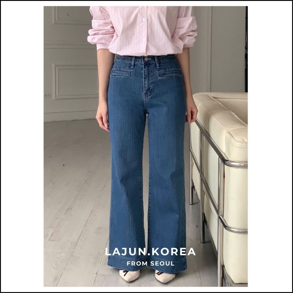[LAJUN KOREA] Quần Jeans Holic Ống Suông Loe Co Giãn Lưng Cao Mềm Hàn ...