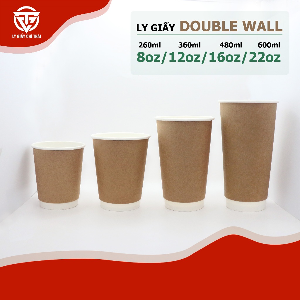 SET 50c LY GIẤY CỐC GIẤY KRAFT 2 LỚP DÀY CỨNG, 280ml, 400ml, 500ml, 600ml cho cafe nóng & lạnh ...