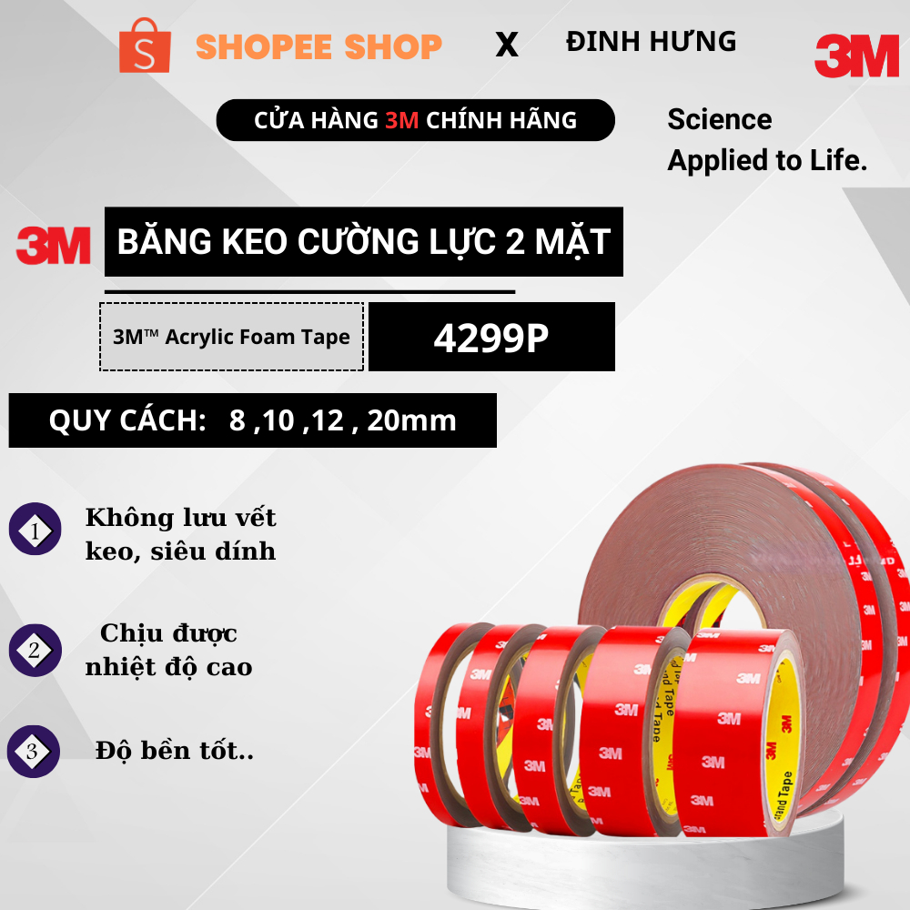 Băng Keo 3M 4229P, 2 Mặt Cường Lực Siêu Dính, Chính Hãng, Dán Phụ Kiện ...