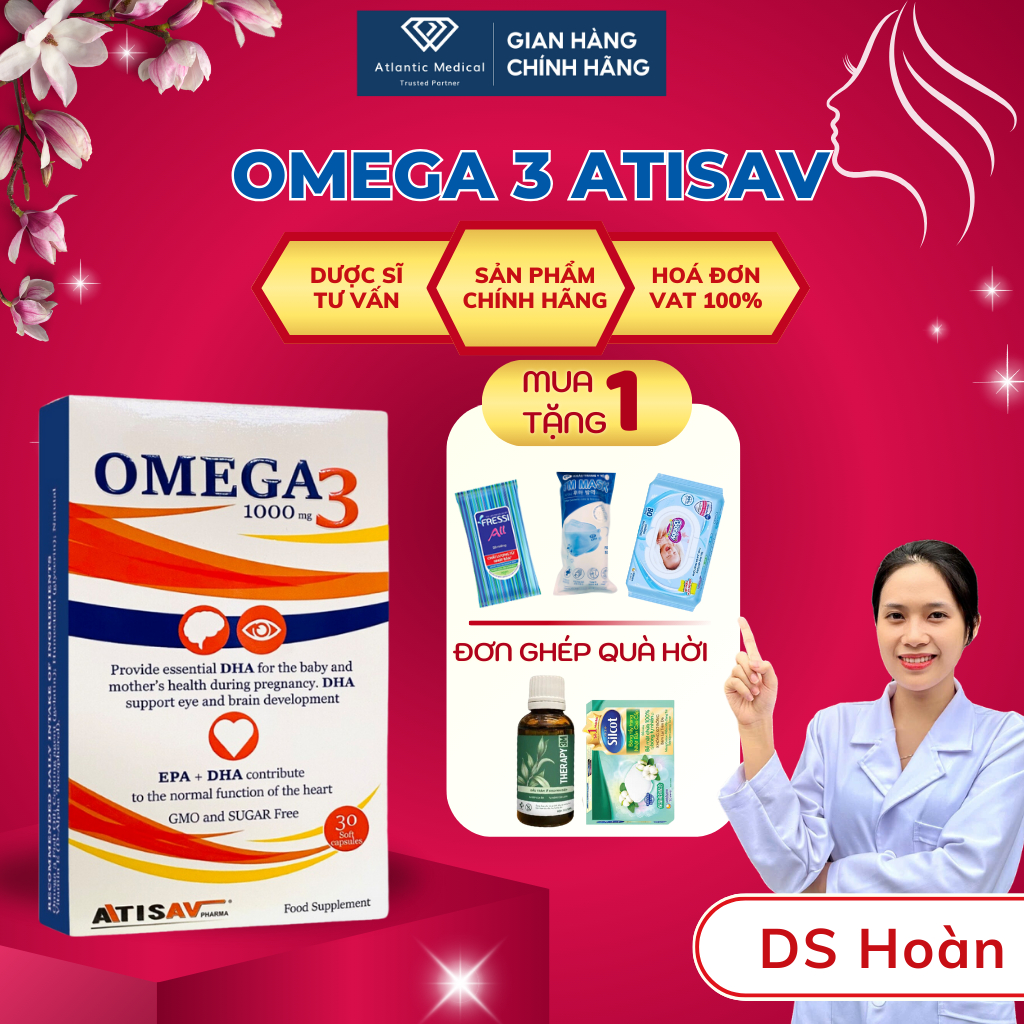 [Quà Hời] Dầu Cá OMEGA-3 1000mg Fish Oil ATISAV Bổ Sung DHA Cho Mẹ Bầu, Tốt Cho Não Mắt Tim Mạch ...