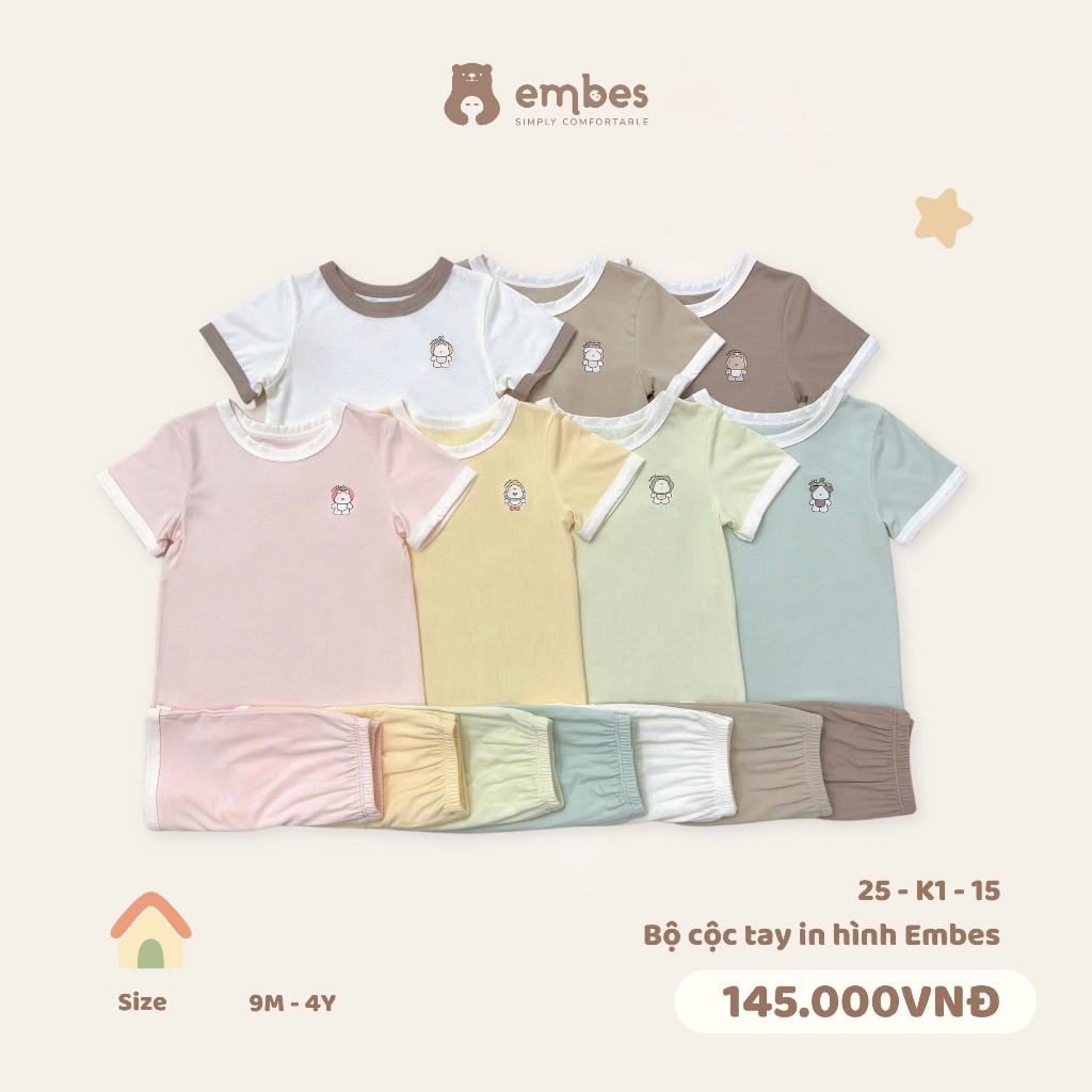 Bộ Cộc Tay Cho Bé Trai Bé Gái Embes, Bộ Thun Cộc Chất Cotton Mềm Mát In ...