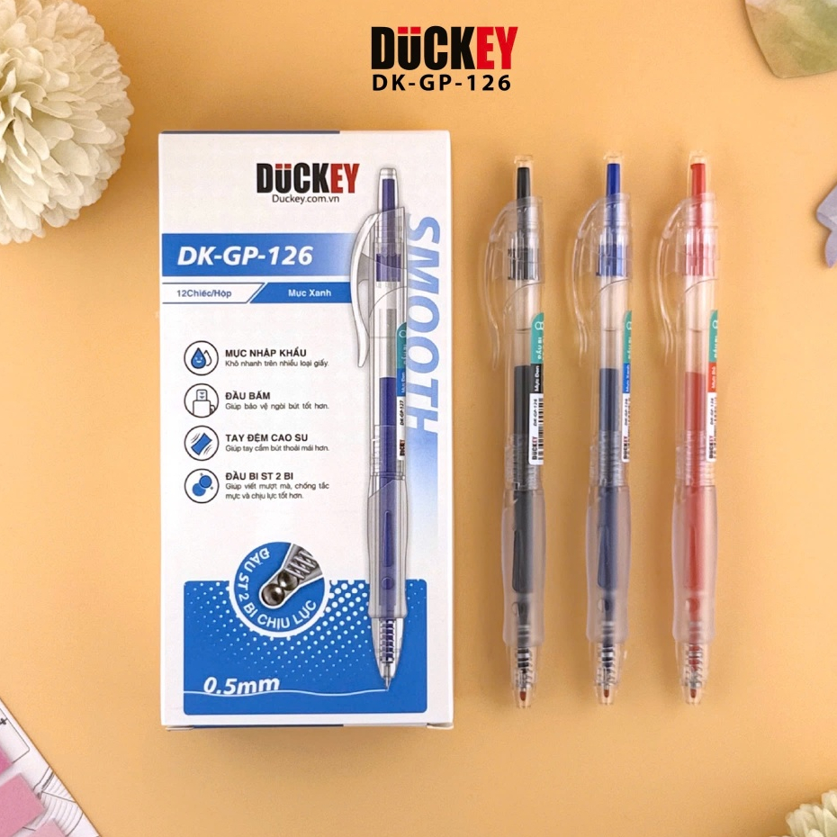 Bút Gel Nước Duckey DK-GP-126 , Siêu trơn, Ngòi 0.5mm, Đầu Bi ST 2 Bi ...