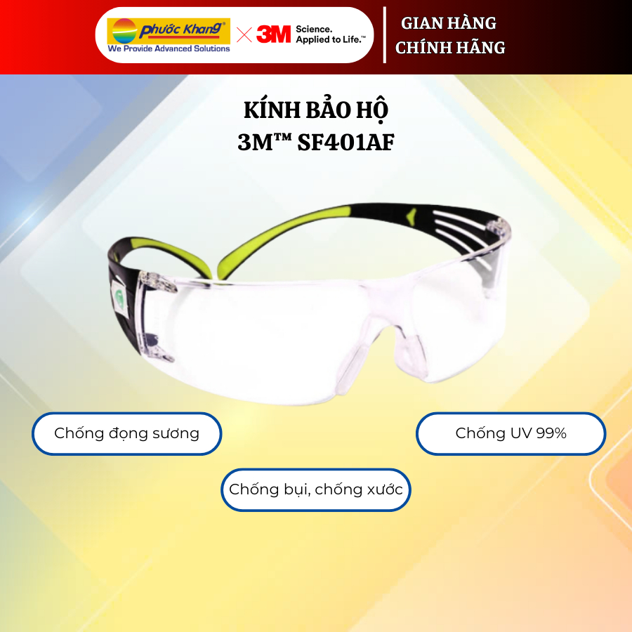 Kính bảo hộ 3M SF401AF chống bụi, chống đọng sương, chống trầy xước ...