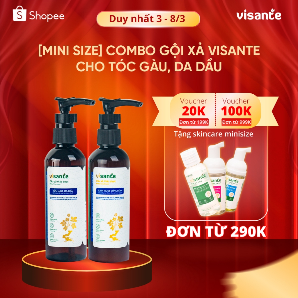 [MINI SIZE] Combo gội xả thảo dược visante dành cho tóc gàu, da dầu ...